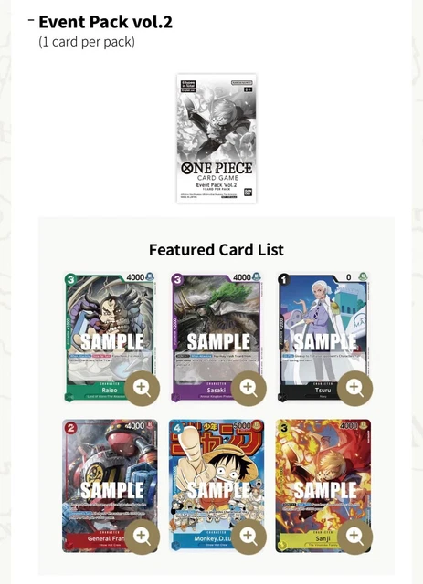 ONE PIECE TCG Event Pack Vol 2 Card Game Promo Sealed OVP Rare Alt Art ...