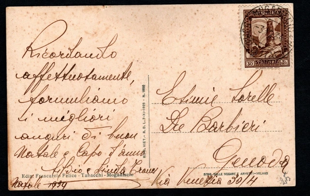 SOMALIA ITALIANA, CARTOLINA 1934, SASS. 173, MOGADISCIO x GENOVA EUR 10 ...