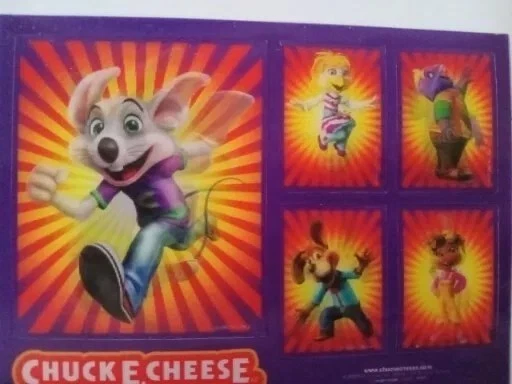 NEW CHUCK E Cheese 5 Characters Super 3-D Cool & Fun Party Sticker page ...