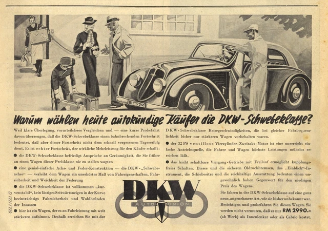 DKW SCHWEBEKLASSE REKLAME 1935 Auto Union Werbung EUR 16,49 - PicClick DE