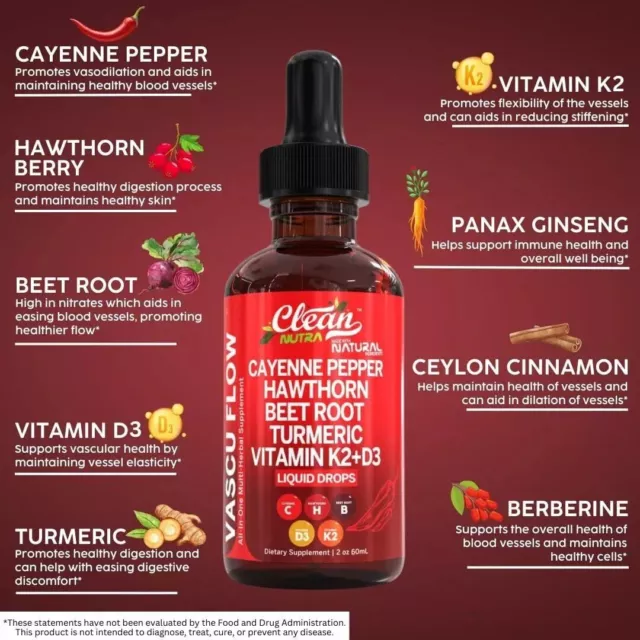 CAYENNE PEPPER HAWTHORN Beet Root Turmeric Vitamin K2+D3 Drops 60ML £9.59 - PicClick UK