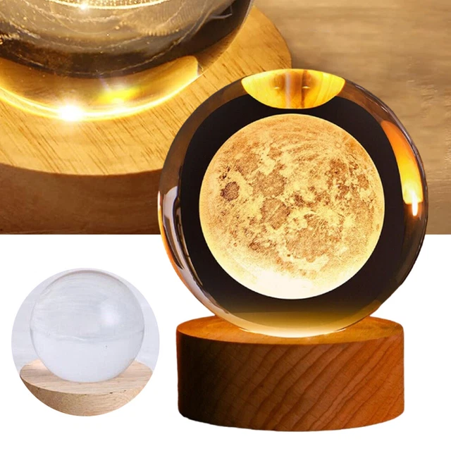 3D CRYSTAL BALL Moon Planet Globe Table Lamp USB LED Night Light Decor ...