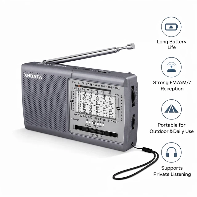 XHDATA D-219 PORTABLE Digital Radio Retro AM FM Radio Battery Operated ...