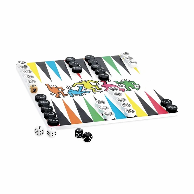 KEITH HARING SET di pedine colorate del backgammon, gioco artistico in ...