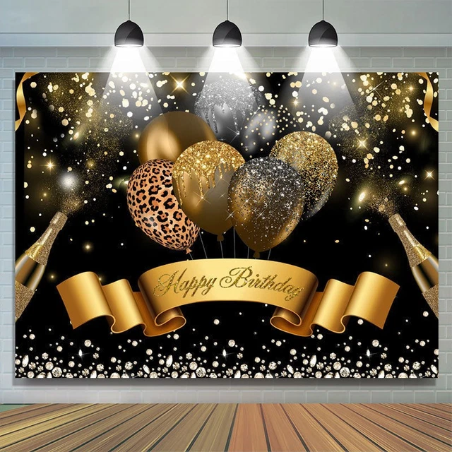 LEOPARD BALLOON GOLD Black Glitter Birthday Party Backdrop $37.90 ...