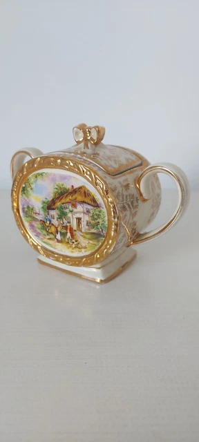 VINTAGE RARE SADLER Oval Barrel Condiment pot, Tavern Country Scene, 1. ...