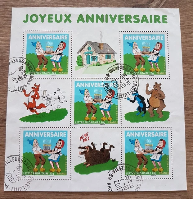 TIMBRES FRANCE BLOC Feuillet N°112 Oblitéré Joyeux Anniversaire Sylvain Sylvette EUR 5,00 ...