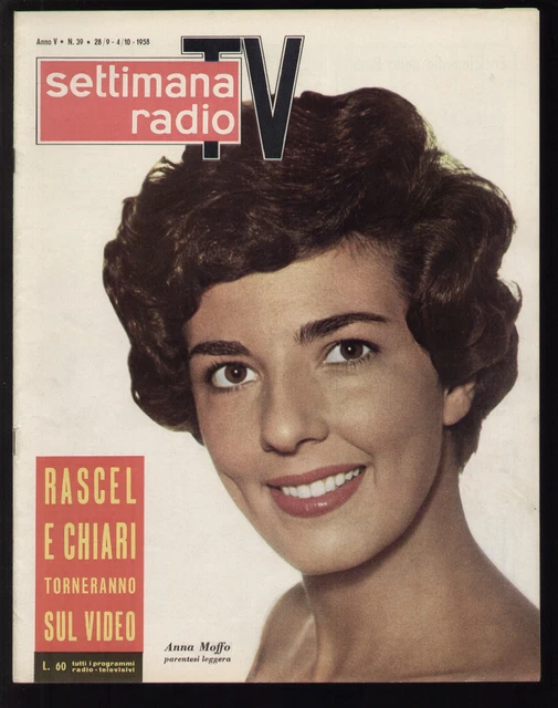 SETTIMANA RADIO TV 39/1958 Anna Moffo Enzo Tortora Mario Del Monaco ...