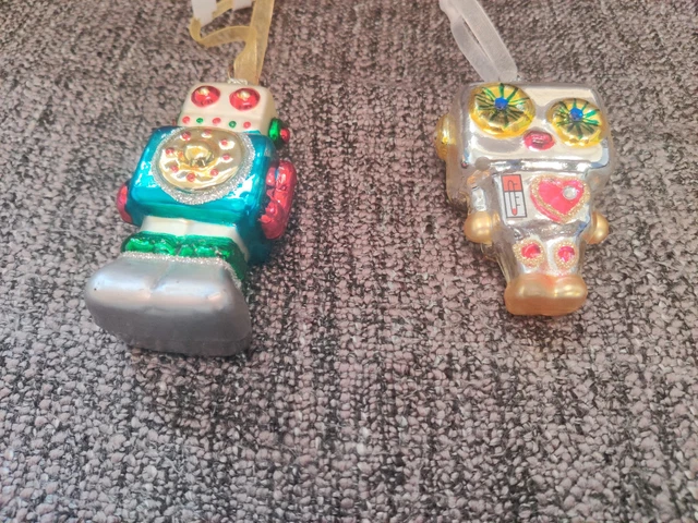 PAIR OF RETRO / classic Robot dangling/hanging festive party ...