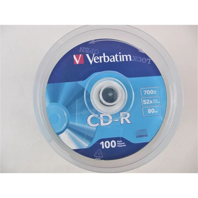 100 VERBATIM BLANK 52X CD-R CDR Logo Branded 700MB Media Disc $15.00 ...