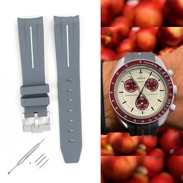 GREY &MISSION TO& Rubber Watch Strap Omega Moon Swatch Speedmaster ...