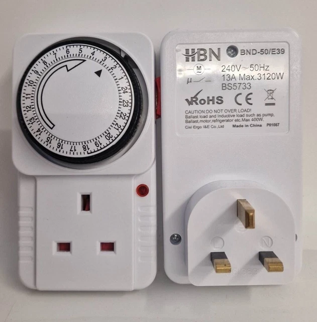 HBN MECHANICAL TIMER Plug Socket, 24 Hour Segment Programmable Energy ...