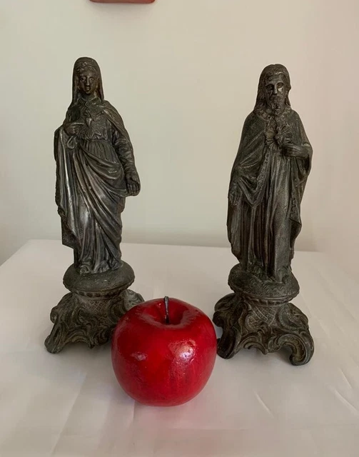 ALTE STATUEN SAKRAL Figuren Zinn JESUS und MARIA MADONNA H:25cm EUR 50 ...
