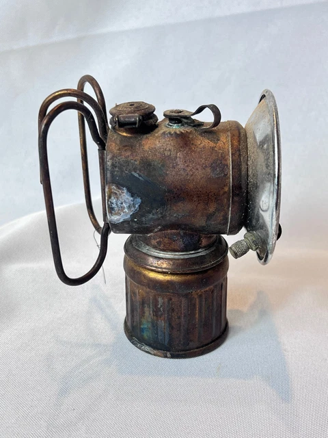 ANTIQUE JUSTRITE COAL Miners Head Lamp USA Brass Carbide Mining Tool ...