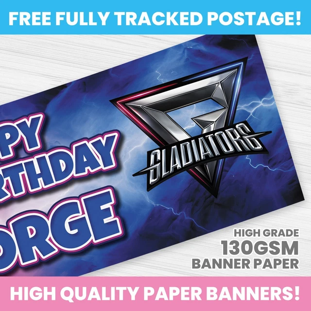 PERSONALISED GLADIATORS BIRTHDAY Banner Party Decoration Banners £5.50 ...
