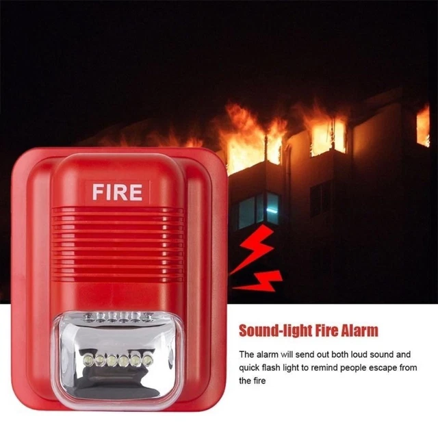 SOUND&LIGHT FIRE ALARM Warning Strob Horn Alert Safety System Sensor ...
