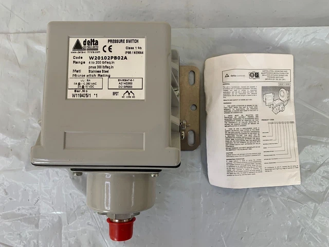 DELTA CONTROLS / Pressure Switch / W20102PB02A / 4-200 lbf/sq.in / 300 ...