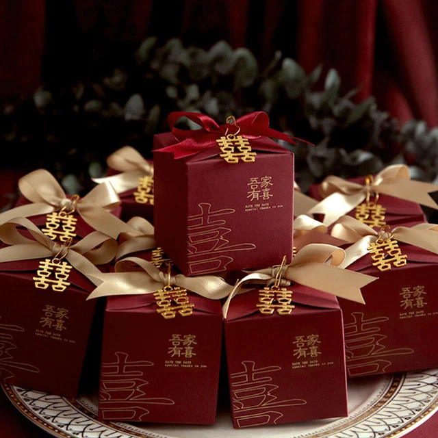 20 PZ SCATOLE bomboniere matrimonio cinesi con nastro - rosso EUR 15,47 ...