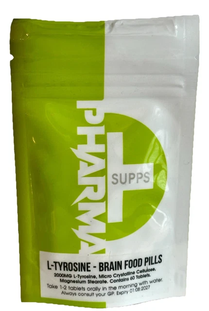 L-TYROSINE BRAIN 🧠 FOOD 2000mg Tablets, Enhances Mood, Reduces Stress ...