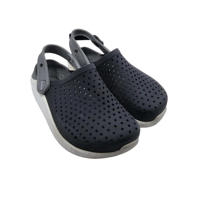 CROCS LITERIDE BLACK Gray Perforated Two Tone Clogs Kids Size 13 ...
