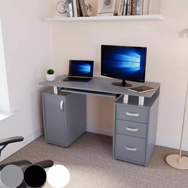3 DRAWER COMPUTER Desk Home Office Work Study PC Laptop Workstation ...