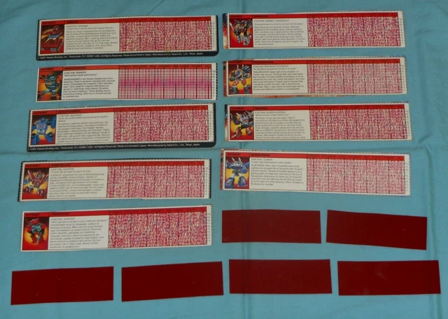 ORIGINAL G1 TRANSFORMERS TECH SPECS + RED DECODER STRIPS LOT Bluestreak ...