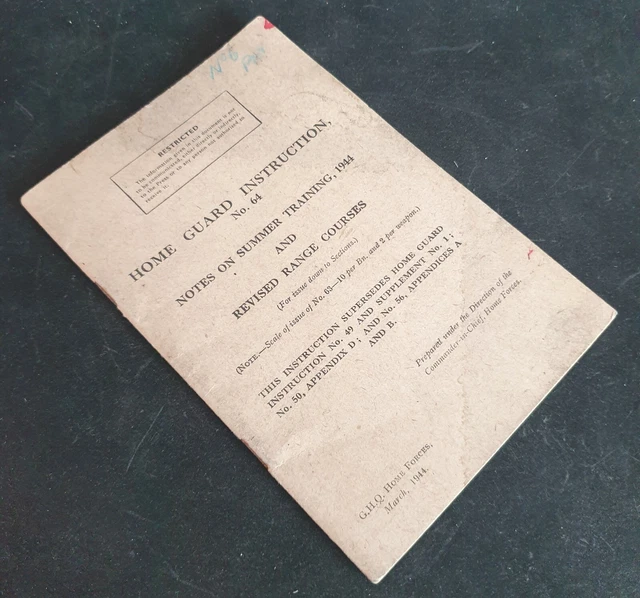WW2 BRITISH HAMPSHIRE Home Guard Summer Training Booklet No.64 Dated ...