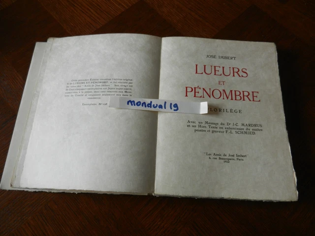 RARE EO 128/150 enluminure Schmied 1932 lueurs pénombre florilège José ...