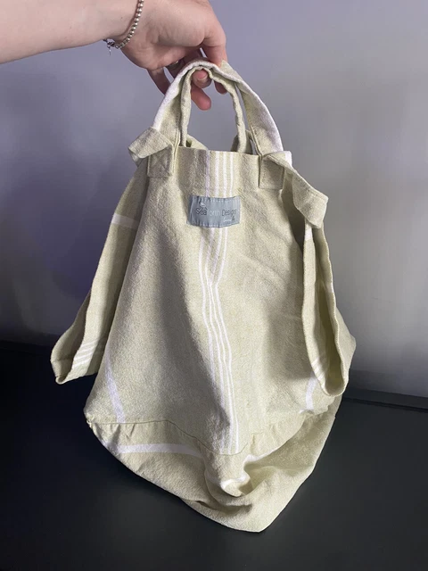 BORSA SEAFORTH EMMA Iles Verde Grande Tela a Righe Tote Spalla Spiaggia ...