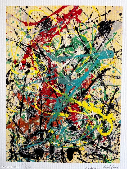 JACKSON POLLOCK ACTION Painting COA Sign. O.P.Nummeriert Hand -mark ...