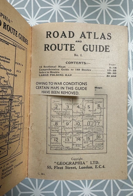 GEOGRAPHIA 1940 WW2 WARTIME VERSION Road Atlas Map Guide 100 Miles ...