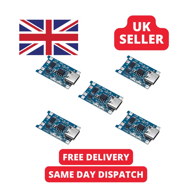 5PCS TP4056 LITHIUM Battery Charging Module with Protection USB-C £2.99 ...