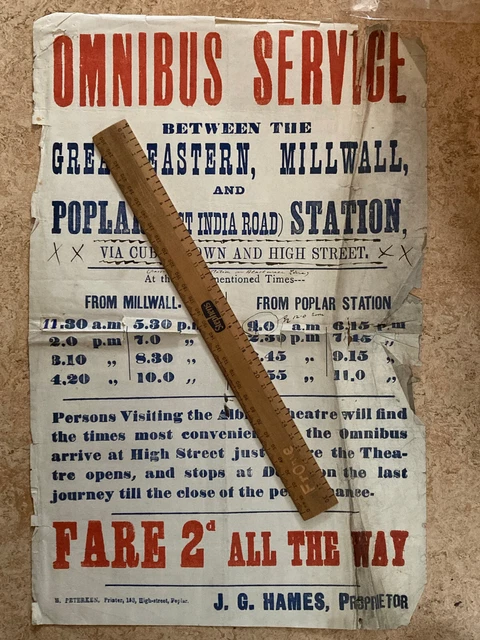 OMNIBUS SERVICE POSTER, GER Millwall & Poplar. Undated but c19th. ES21 ...