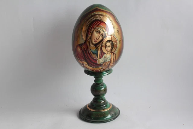 ŒUF EN BOIS laqué Russe Icône A. Tkachev Vierge à l'enfant (63637) EUR ...