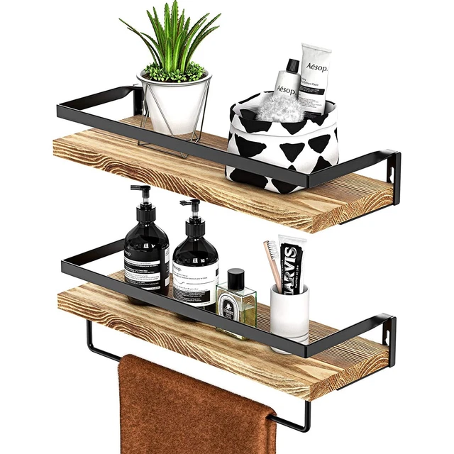 WOODEN WALL MOUNTED Floating Shelf Kit Display Unit Home Bathroom Decor ...