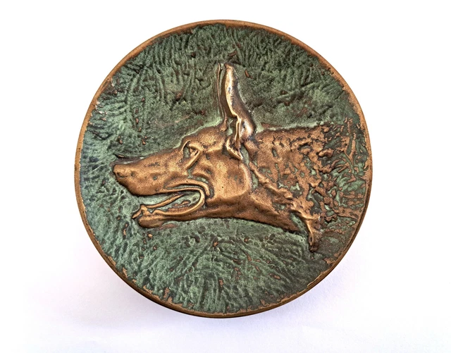 COUPELLE VINTAGE EN bronze signée signature Max Le Verrier chien berger ...