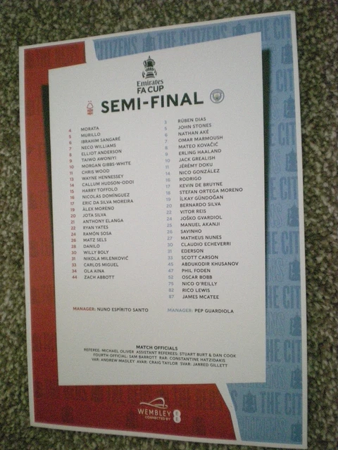 NOTTINGHAM FOREST V MANCHESTER CITY, FA CUP SEMI-FINAL, MAY 2025,MINT ...