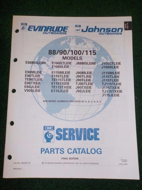 1991 EVINRUDE JOHNSON Outboard Parts Catalog Manual 88 90 100 115 HP ...