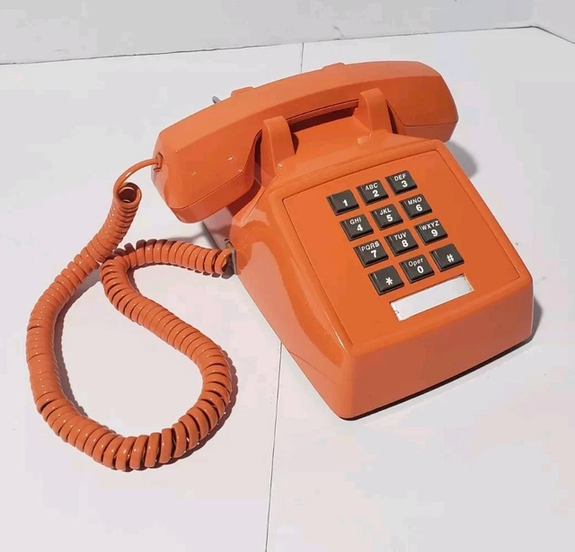 VINTAGE AT&T ORANGE Push Button Touch Tone Desk Table Top Telephone ...