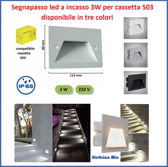 SEGNAPASSO LED 503 da esterno 3w faretti da incasso luce giardino scale ...