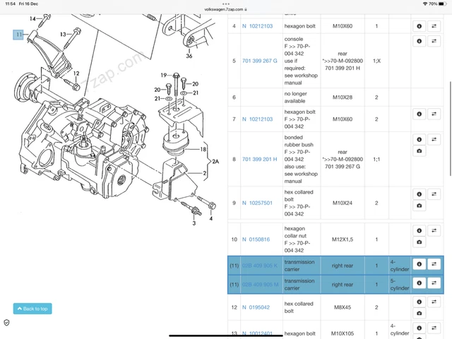 VW T4 TRANSPORTER 1992 Lhd 2.4 Aab Gearbox To Engine Block Mount ...
