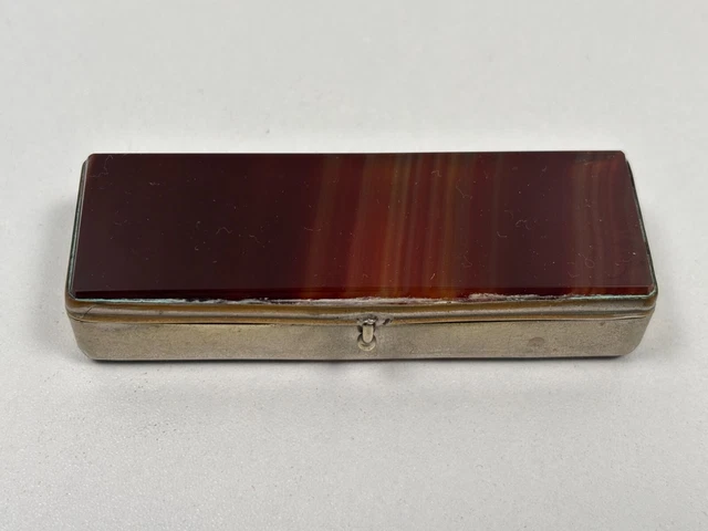 ANCIEN COFFRET BOÎTE à timbres en Agathe Pierre naturelle et Métal EUR ...