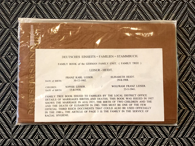 THIRD REICH 1933-45 document family tree of the Leiser-Heidt family £11 ...