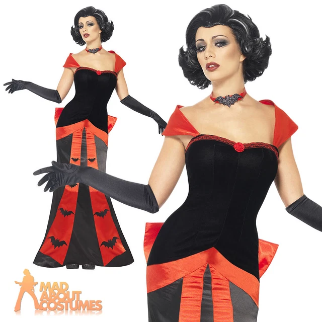 Ladies Vampire Costume Vamp Halloween Bat Womens Fancy Dress Vampiress