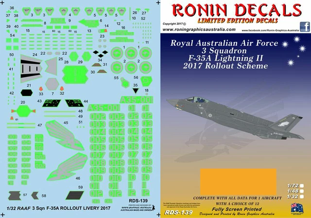 RONIN GRAPHICS 1/48 RAAF 3 Squadron F-35A Roll out Decals for Meng ...