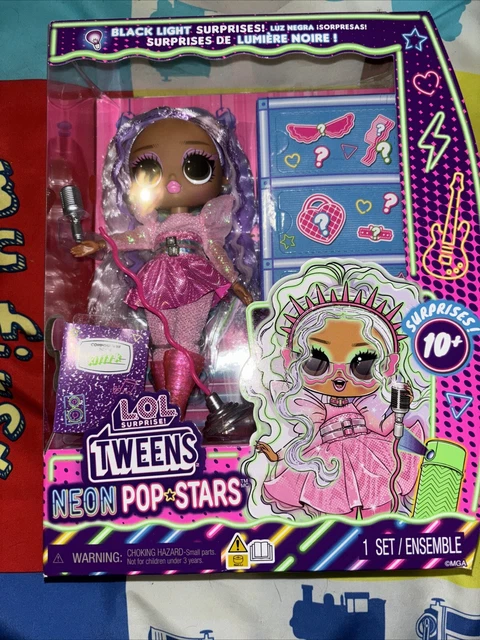 LOL SURPRISE TWEENS Neon Pop Stars Kitty K Fashion Doll Black Light ...