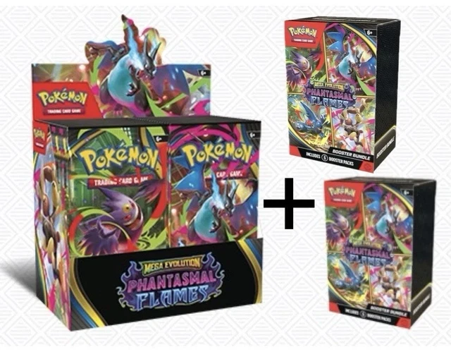TCG POKEMON MEGA Evolution Phantasmal Flames Booster Box & x2 Bundles ...