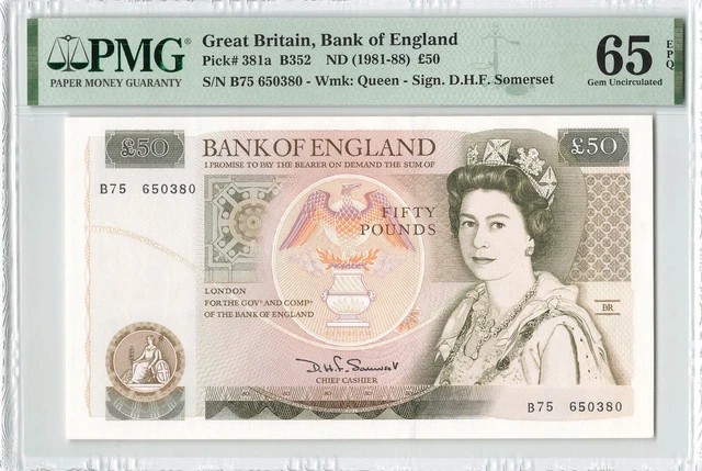 GREAT BRITAIN 50 Pounds 1981-88, P-381a, PMG 65 EPQ Gem UNC, ENGLAND ...