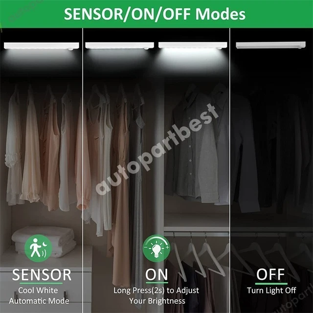 3× LED MOTION Sensor Under Cabinet Closet Light USB Rechargeable ...