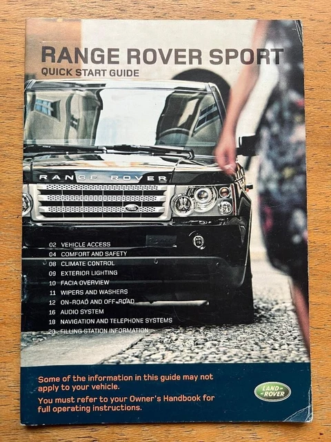 RANGE ROVER SPORT QUICK START GUIDE FOR Owners Handbook Manual 05-09 £9 ...
